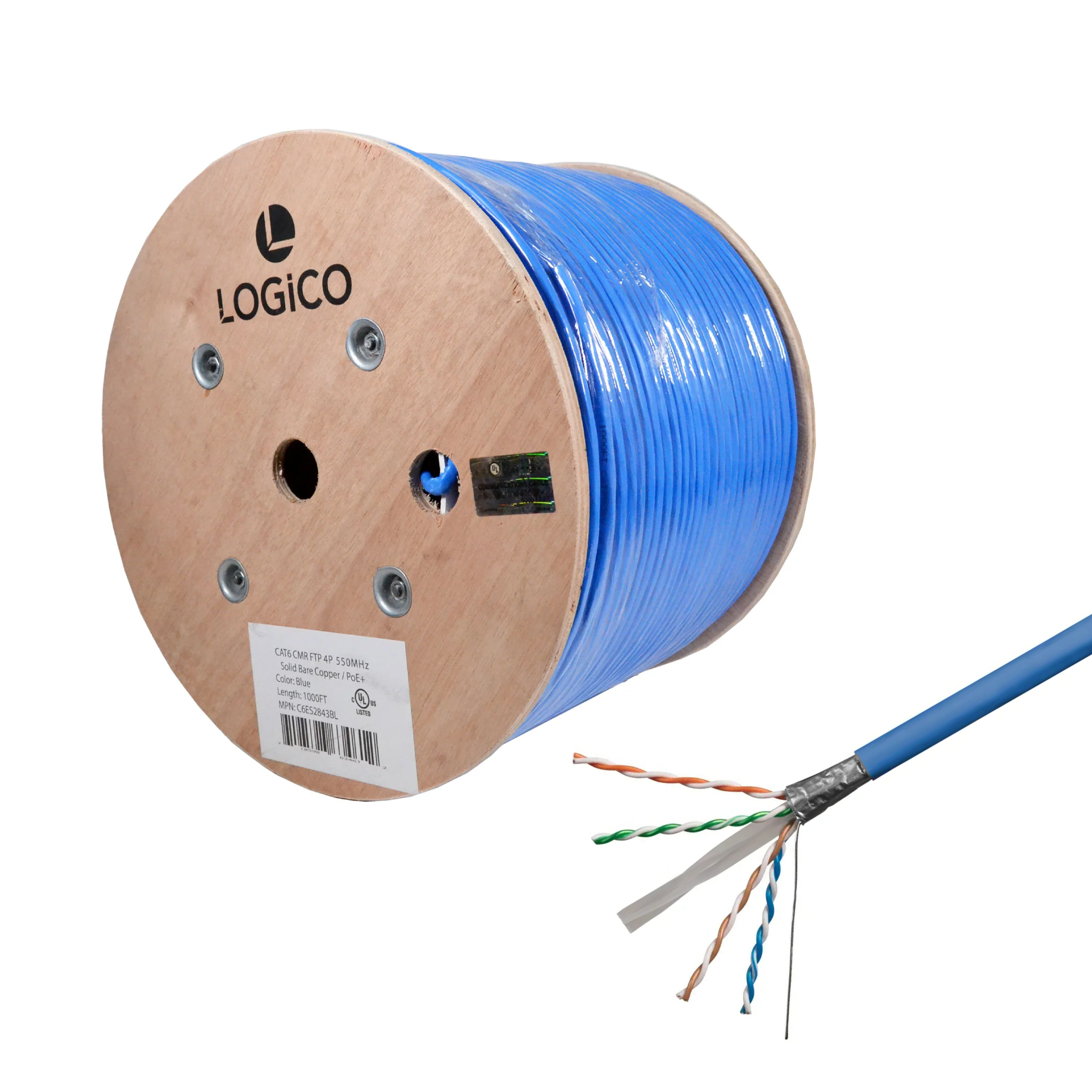 CAT6 SHIELDED FTP CMR CABLE 1000FT BLUE